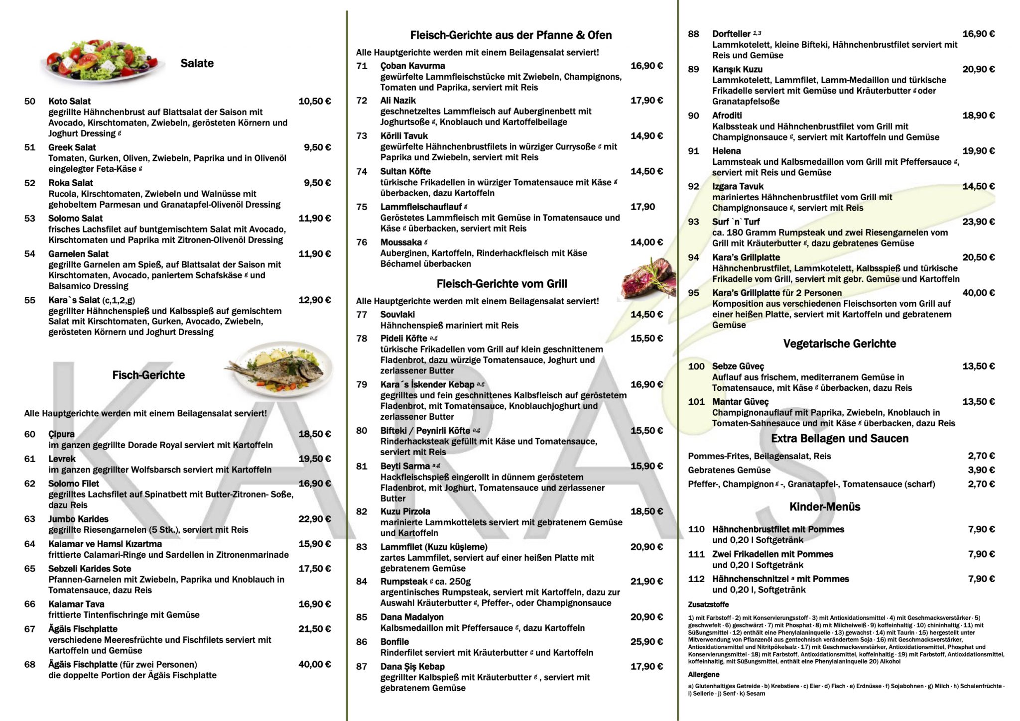 Speisekarte – Restaurant KARA's